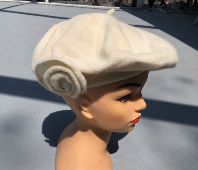 NWT August Accessories Bone Wool & Angora & Nylon Blend Beret Hat with ...