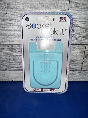 Socket Lock-It Card Holder & Phone Grip Holder In One Light Blue Holds ...