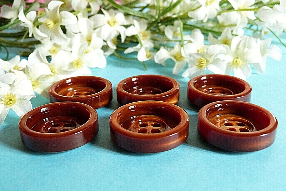 330C Stunning Buttons Vintage " Caramel " Brown Golden Lot 6 Buttons ÉP ...