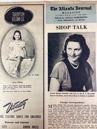 Atlanta GA Print Ad 1949 AJC Jerry White 698 Gresham Ave Ursula Schmidt ...