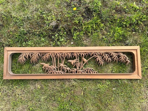 Japanese Antique Ranma Wood Inami Carving Sparrow on Bamboo Design | eBay