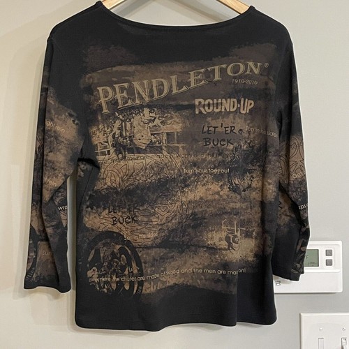 Pendleton Round Up Let Em Buck Graphic Long Sleeve Top Women's Size M ...