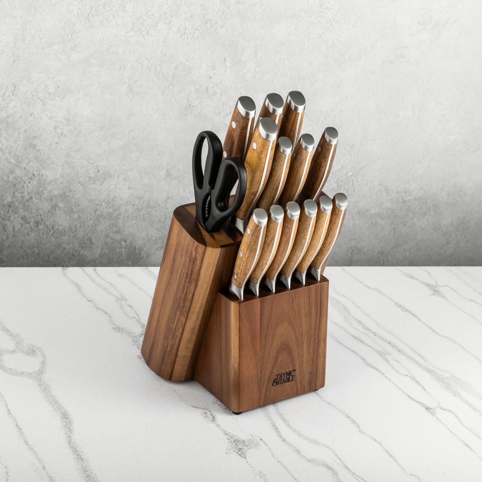 Thyme & Table 16-piece Acacia Wood Knife Block Set | eBay