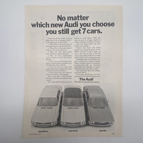 1972 Audi Vintage Full Page Original Print Ad | eBay