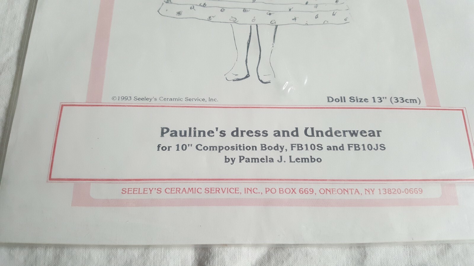 Seeley's Dollmakers Pattern CP451 PAULINE'S Dress & Underwear 13" doll ...