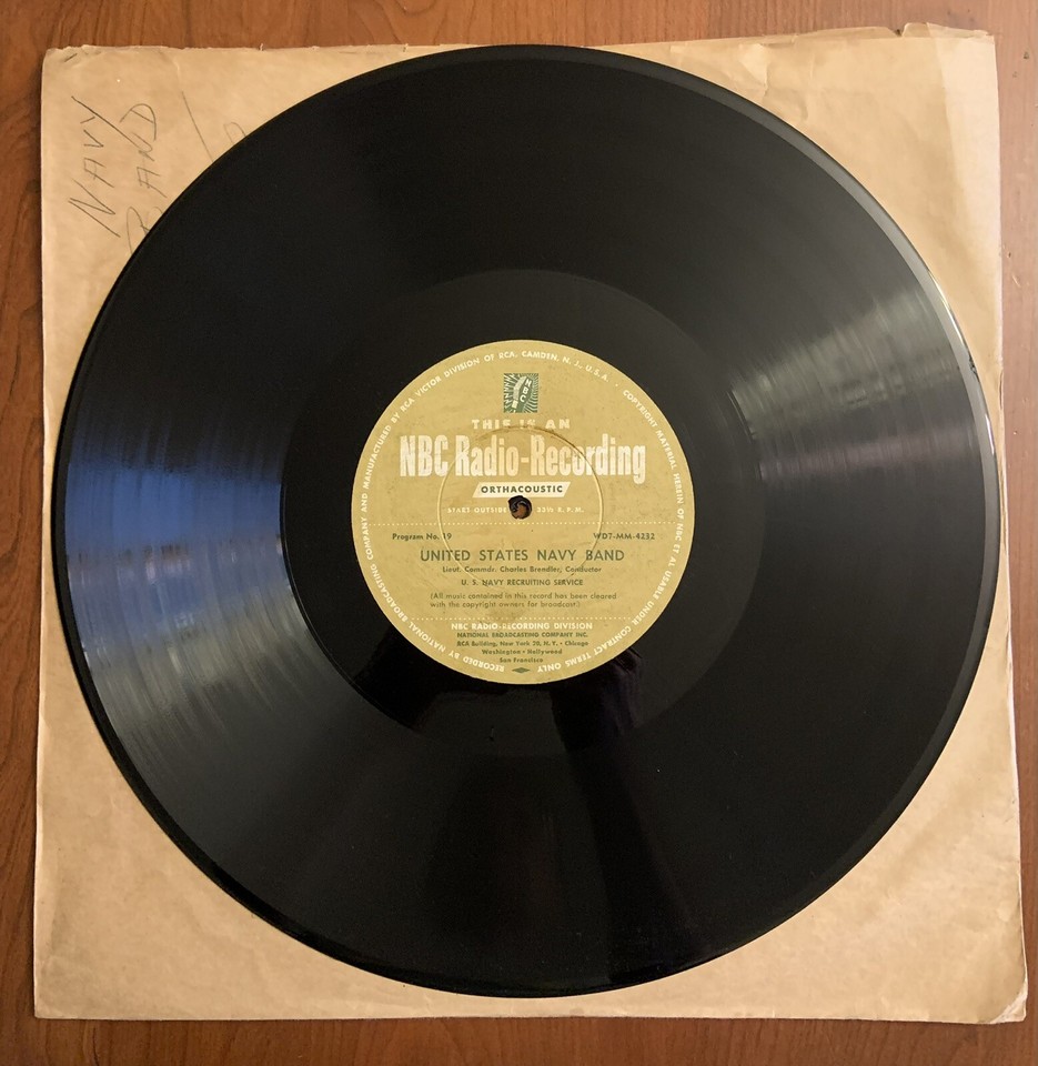 16" Transcription Disc NBC Radio Recording United States Navy Band ...