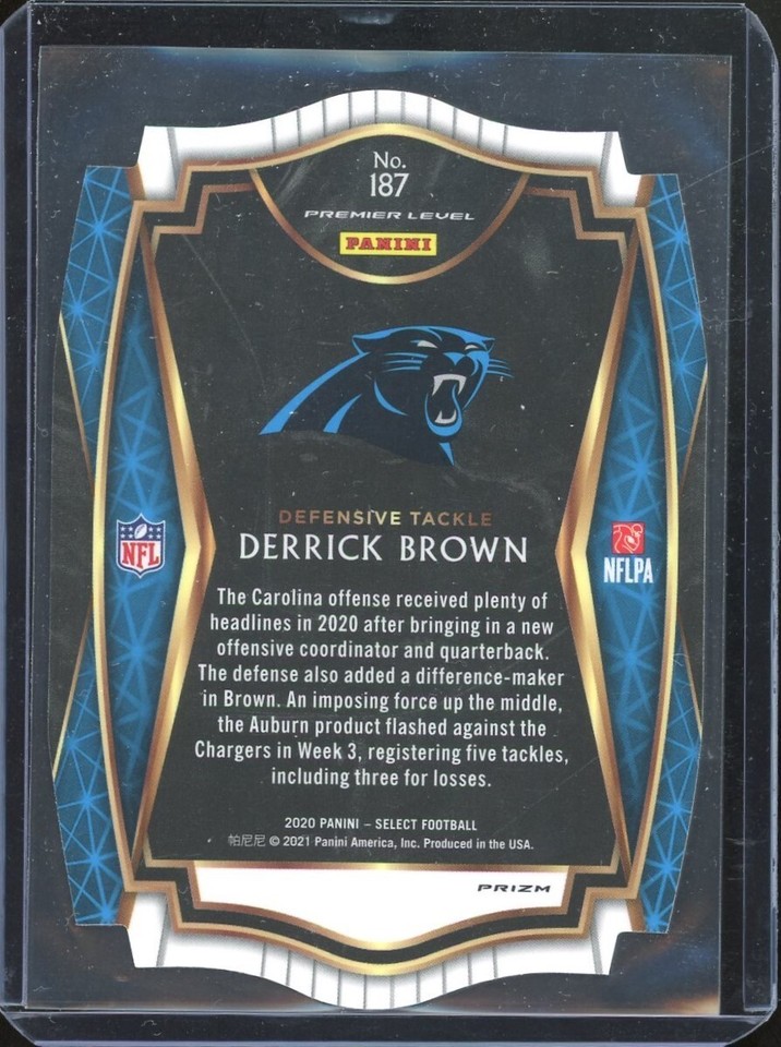 2020 NFL Panini Select - #187 Derrick Brown Purple Die-cut Trading Card ...