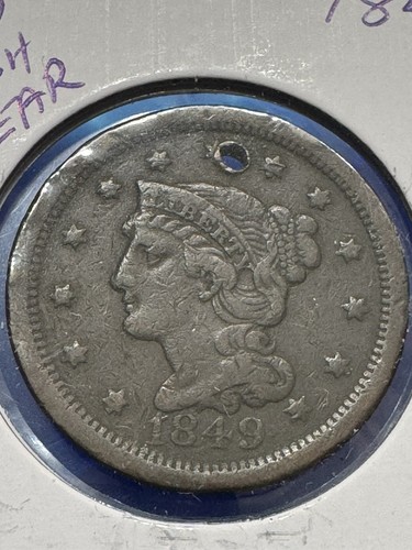 1849 Large Cent, Nice Details, Holed, 99c shipping | eBay