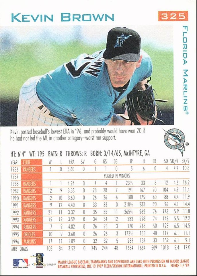 1997 Fleer Kevin Brown Rookie Florida Marlins #325 | eBay