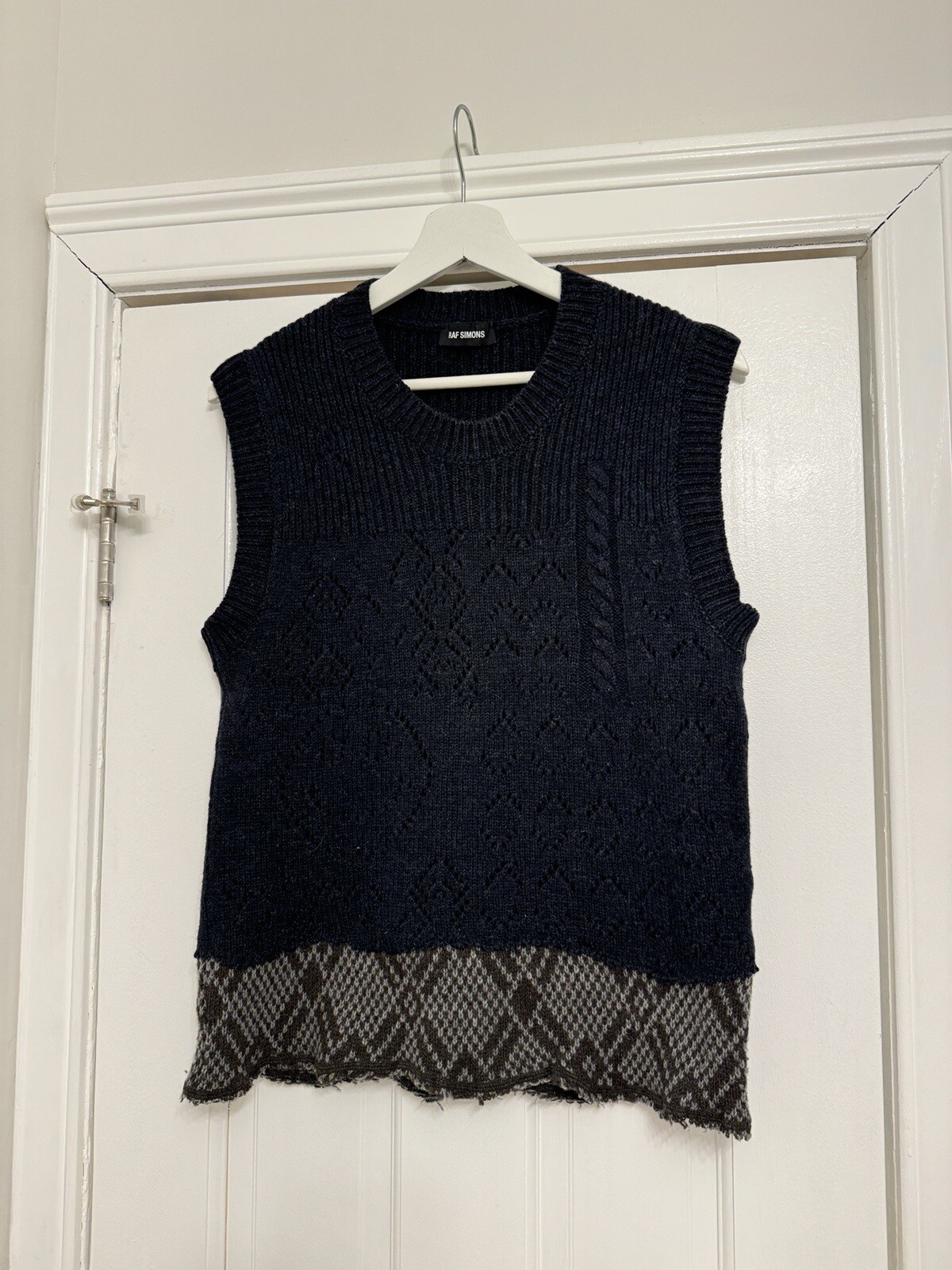 Raf Simons Men’s Smiley Face V Neck Collage Sweater V… - Gem