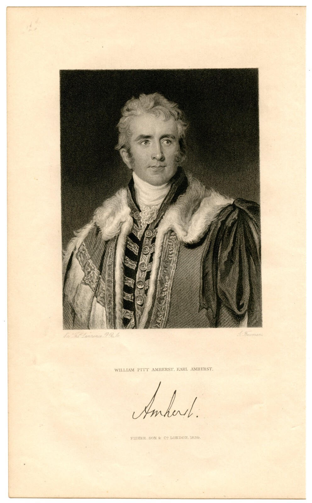 WILLIAM PITT AMHERST, British Governor General of India, 1829 Engraving ...