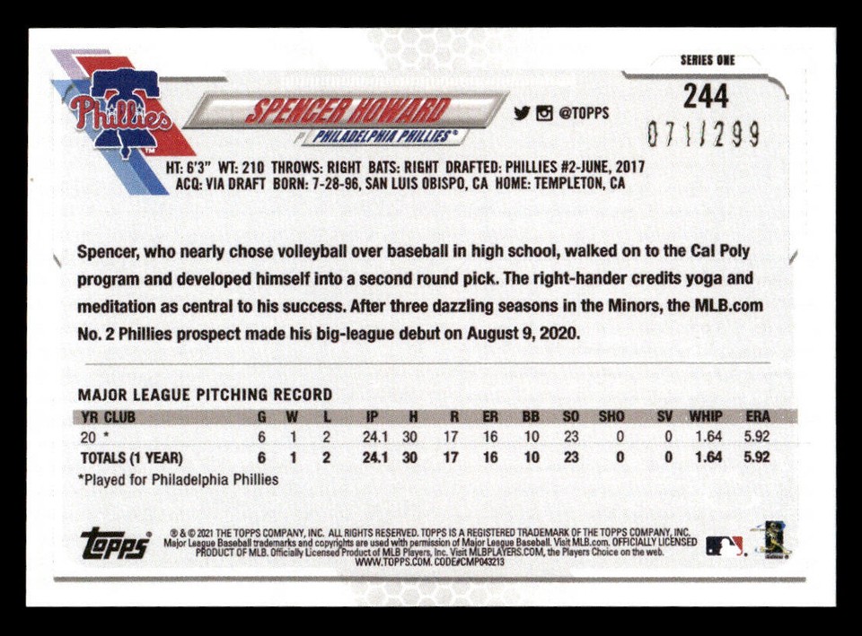 2021 Topps #244 Spencer Howard Orange #/299 card | eBay