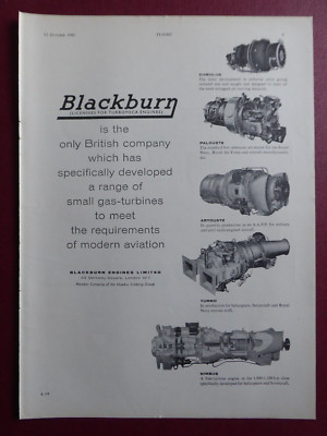 10/1961 PUB BLACKBURN TURBOMECA ARTOUSTE TURMO PALOUSTE NIMBUS ORIGINAL ...