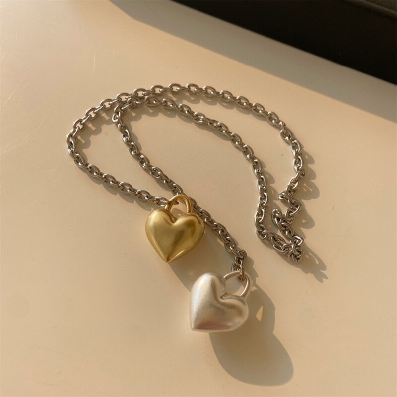 Retro Double Heart Collarbone Chain Temperament Cold Wind Adjustable ...