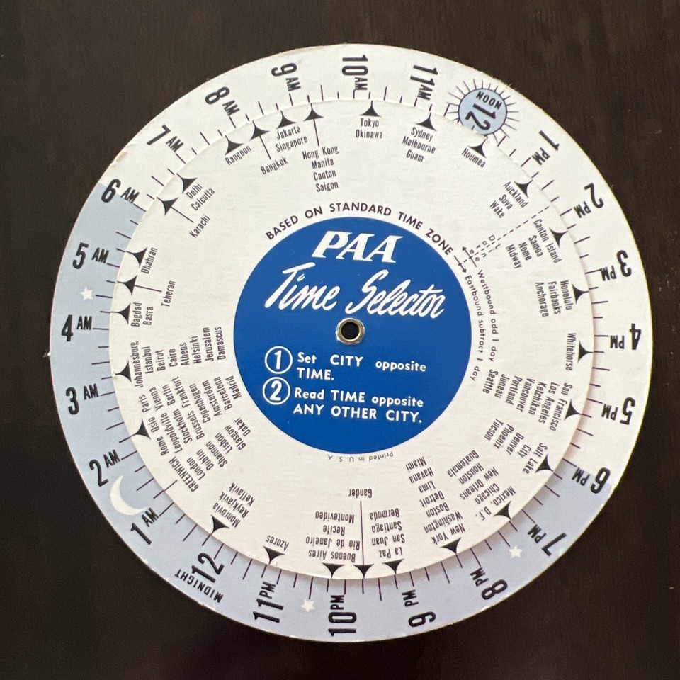 Pan American Airlines PAA Time Selector Dial Wheel 1957 Vtg Currency ...