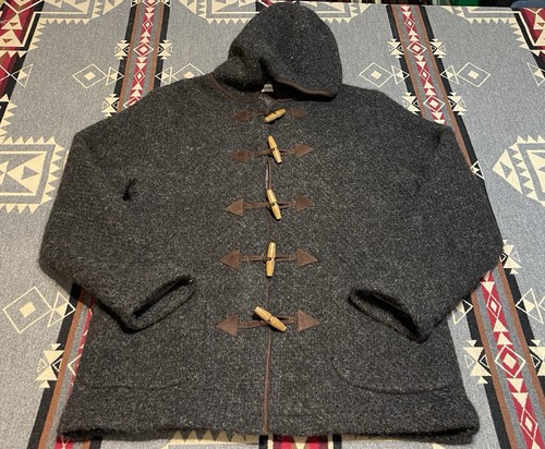 J. Davidsson Hooded Duffle Coat Icelandic Wool Toggle Gray Brown Men’s ...