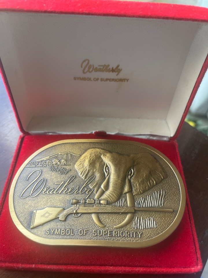 Weatherby Rifles Elephant Hunter Safari Vintage Solid Brass Belt Buckle ...