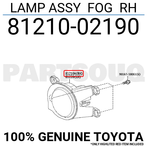 Toyota Genuine OEM 81210-02190 Lamp ASSY Fog RH 8121002190 for sale ...