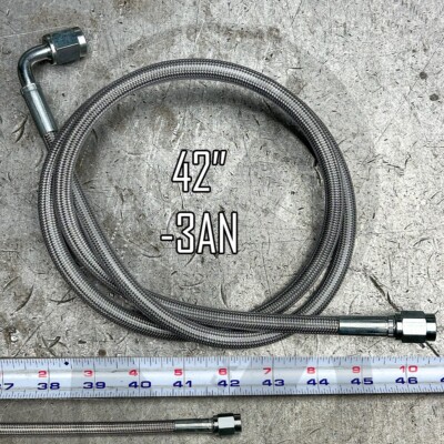 42" Stainless Steel Braided Hydraulic Line (-3AN 90 Degree to -3AN ...
