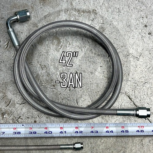 42" Stainless Steel Braided Hydraulic Line (-3AN 90 Degree to -3AN ...
