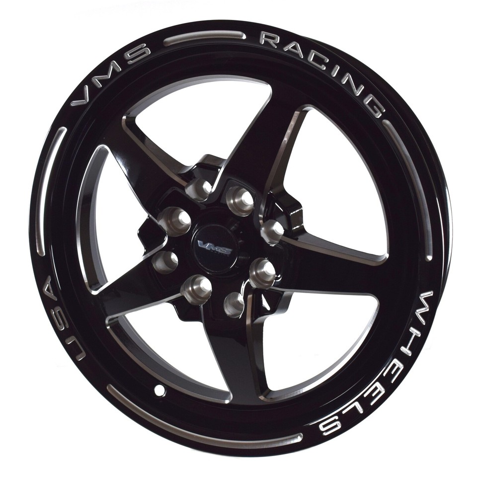 VMS Black V Star 5 Spoke Drag Pack Racing Wheels Rims 15X3.5 & 15x8 ...