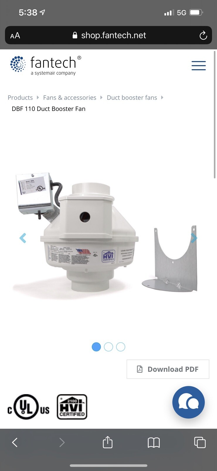 Fantech DBF 110 Dryer Duct Booster Fan 4", 120 V, 167 CFM 650737121105 ...