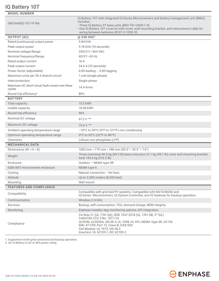 NEW Enphase IQ Battery 10T AC-Coupled Storage System 10.08kWh ENCHARGE ...