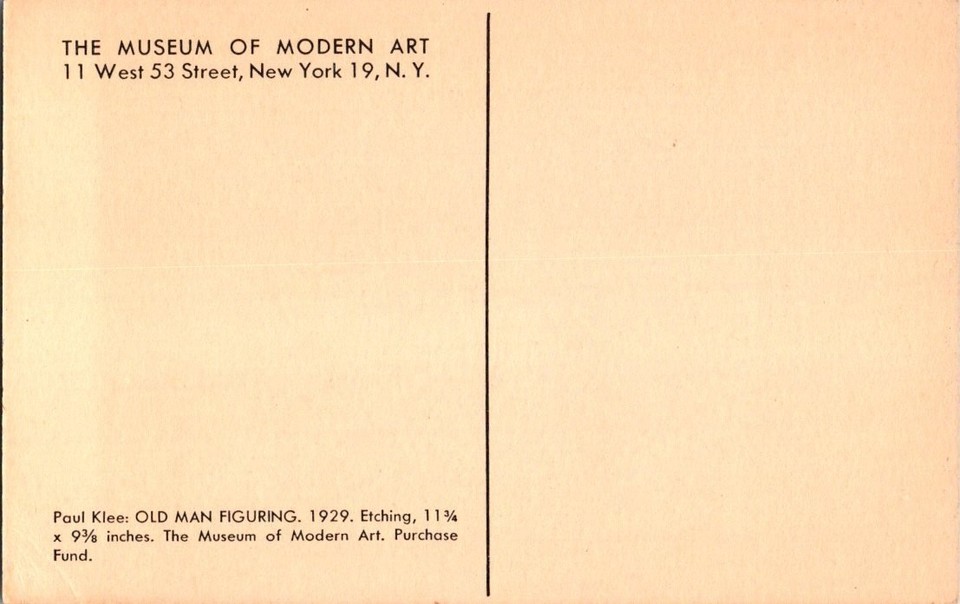 Paul Klee OLD MAN FIGURING 1929 Etching Art Postcard MoMA New York | eBay