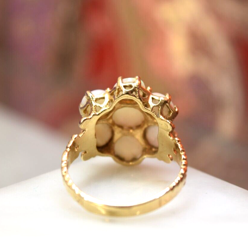 Antique 14K Yellow Gold Fire Opal Ring 7 Opals | eBay