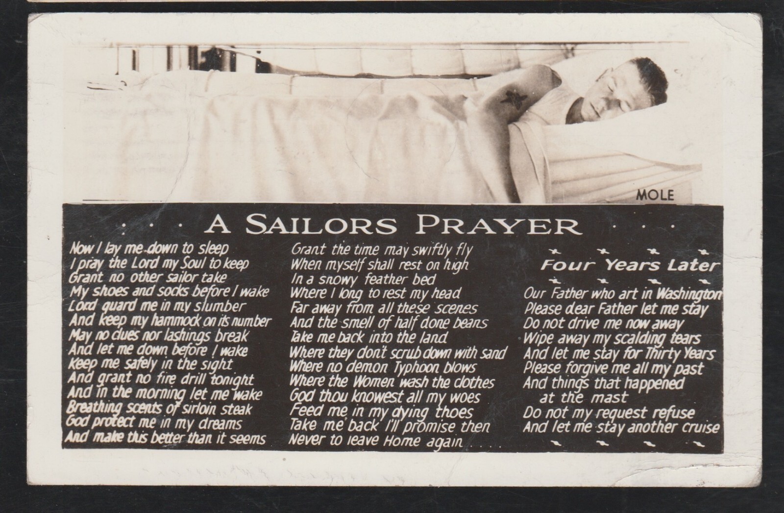 A Sailors Prayer/ sailor sleeping/ very nice prayer/ glossy postcard | eBay