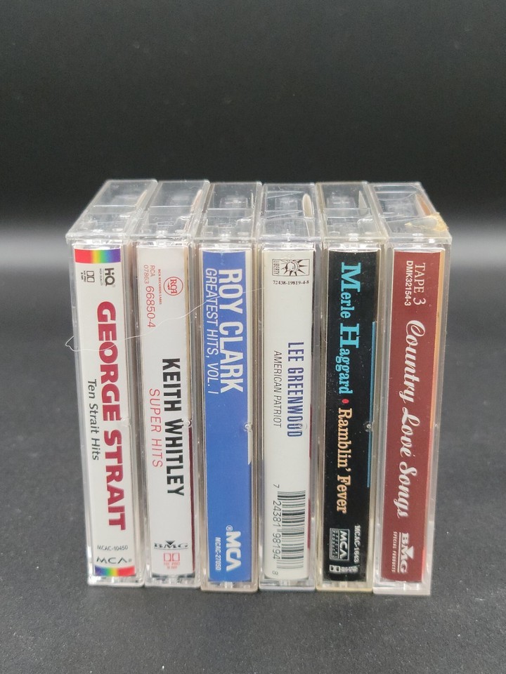 Lot 6 Country Cassettes George Strait Haggard Roy Clark Keith Whitley ...