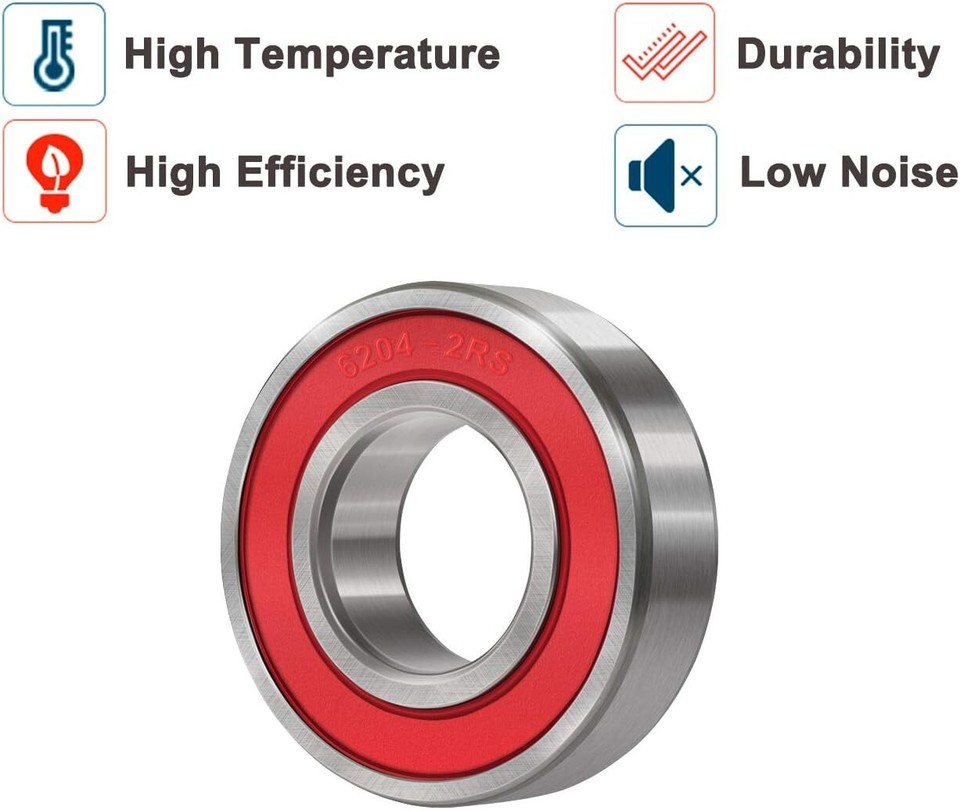 10Pcs 6204-2RS Double Rubber Seal Bearing 20x47x14mm Pre Lubricated C3 ...