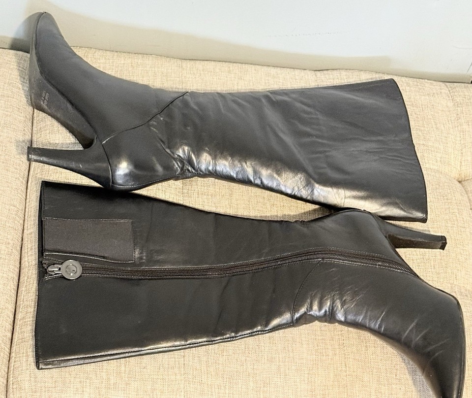 FITZWELL MISSION Women Tall Wide Calf Leather Black Boots Size 9 Side ...