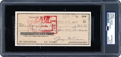 George Weiss Signed Autographed Bank Check Encapsulated PSA/DNA | eBay