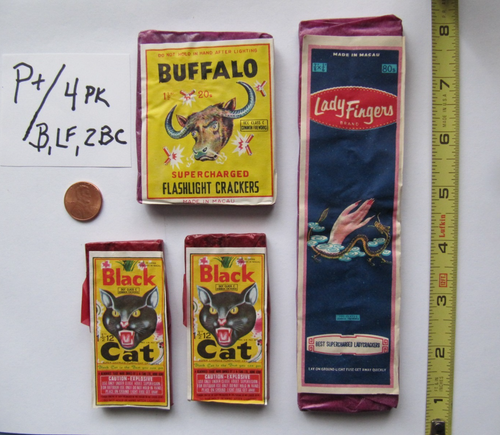 BUFFALO Lady Fingers Black Cat Firecracker Labels Vintage Macau PURPLE ...