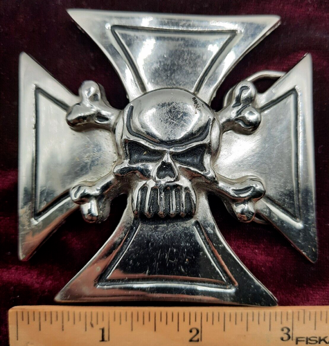 LARGE SKULL and IRON CROSS Belt Buckle by Silver Star | eBay