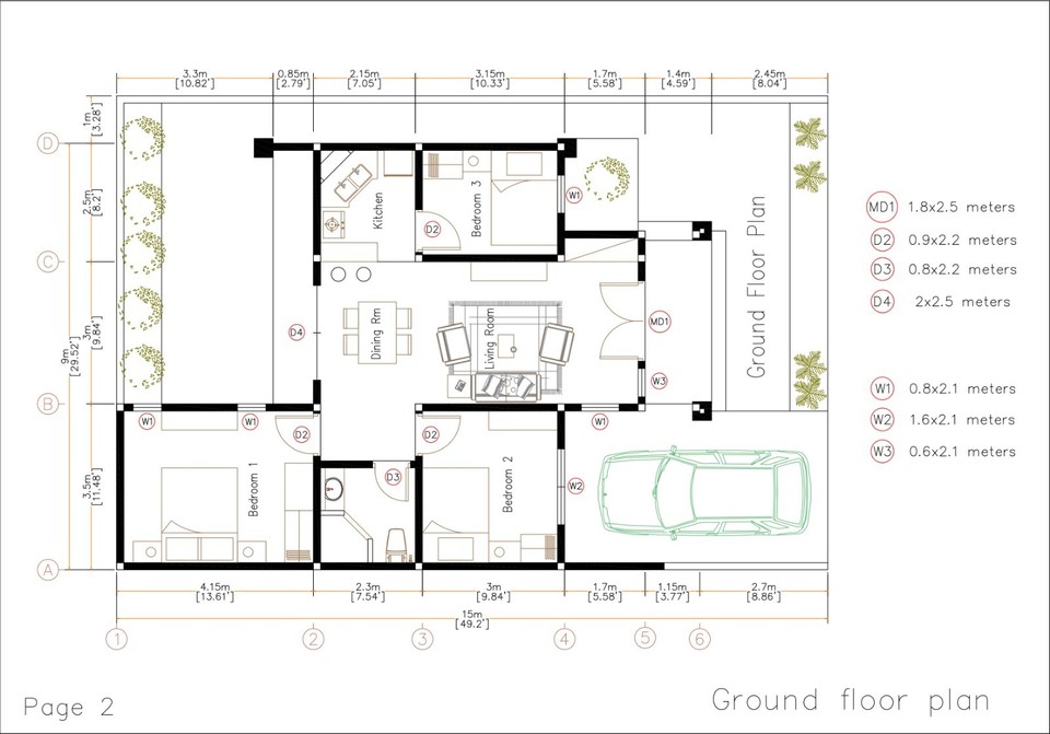 30x50 Feet House Design Plans 9x15 Meters 3 Beds 1 Bath Hip (A4 Hard ...