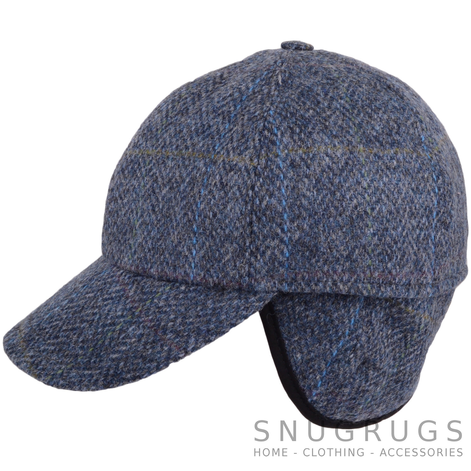 Mens 100% Wool / Tweed Shooting Baseball Cap With Fold Down Ear Flaps ...
