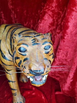 Antique Thailand Burmese Tiger Figure Leather Wrapped Handmade Hand ...