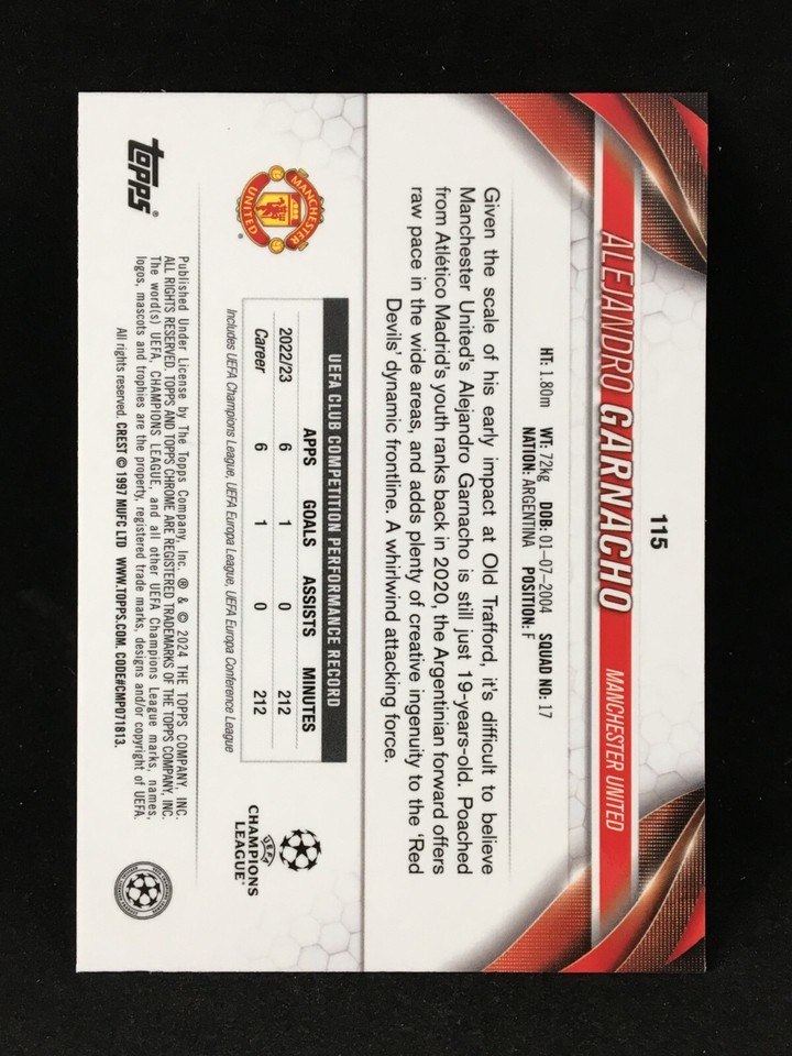 Alejandro Garnacho 2023-24 Topps Chrome SAPPHIRE UEFA Future Stars #115 ...