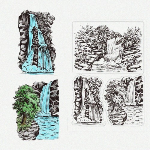 Waterfall & Mountain Forest Silicone Clear Stamps for DIY Scrapbooking ...
