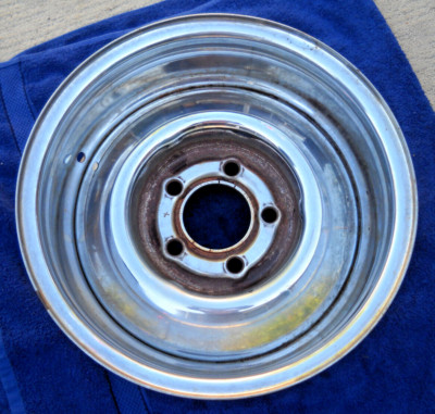 VINTAGE 14" x 6" CHROME REVERSE STEEL WHEEL. 5 x 4.5". SMOOTH CENTER. U ...