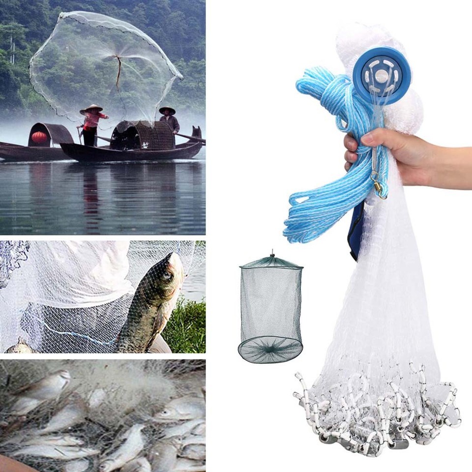 8/10/12/14/16FT Fishing Cast Net Bait Easy Throw Hand Cast Strong Nylon ...