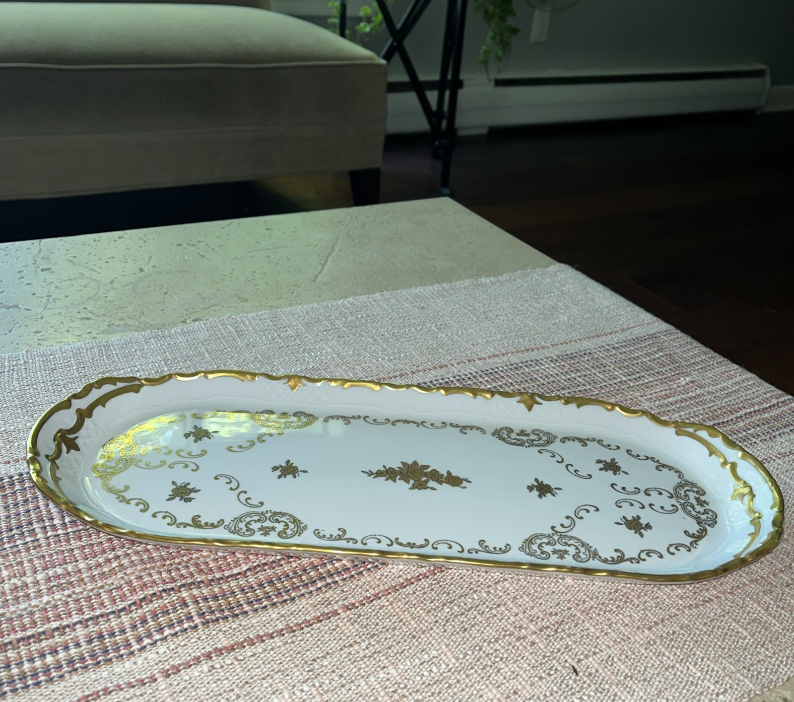 Reichenbach Gold Scrolls & Flowers Sandwich Serving Tray Dish Oblong 15 ...