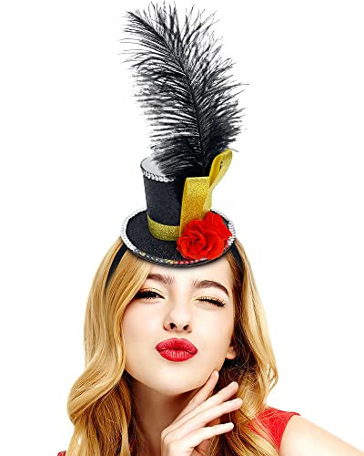 Black Mini Top Hat Headband with Feathers, Ringmaster Costume ...