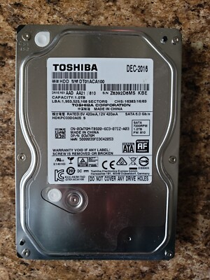 TOSHIBA DT01ACA100 1TB SATA 3.5" HDD Hard Drive 100% HEALTH WIPED D6MS ...