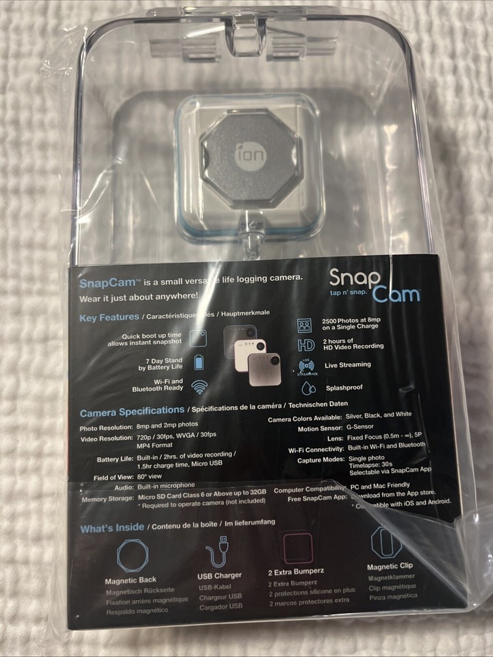 ion SnapCam “tap n' snap”Wearable HD Video Camera 2 Extra Bumpers USB ...