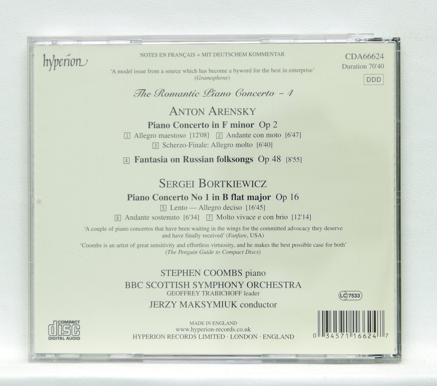 STEPHEN COOMBS, MAKSYMIUK - ARENSKY & BORTKIEWICZ piano concertos ...