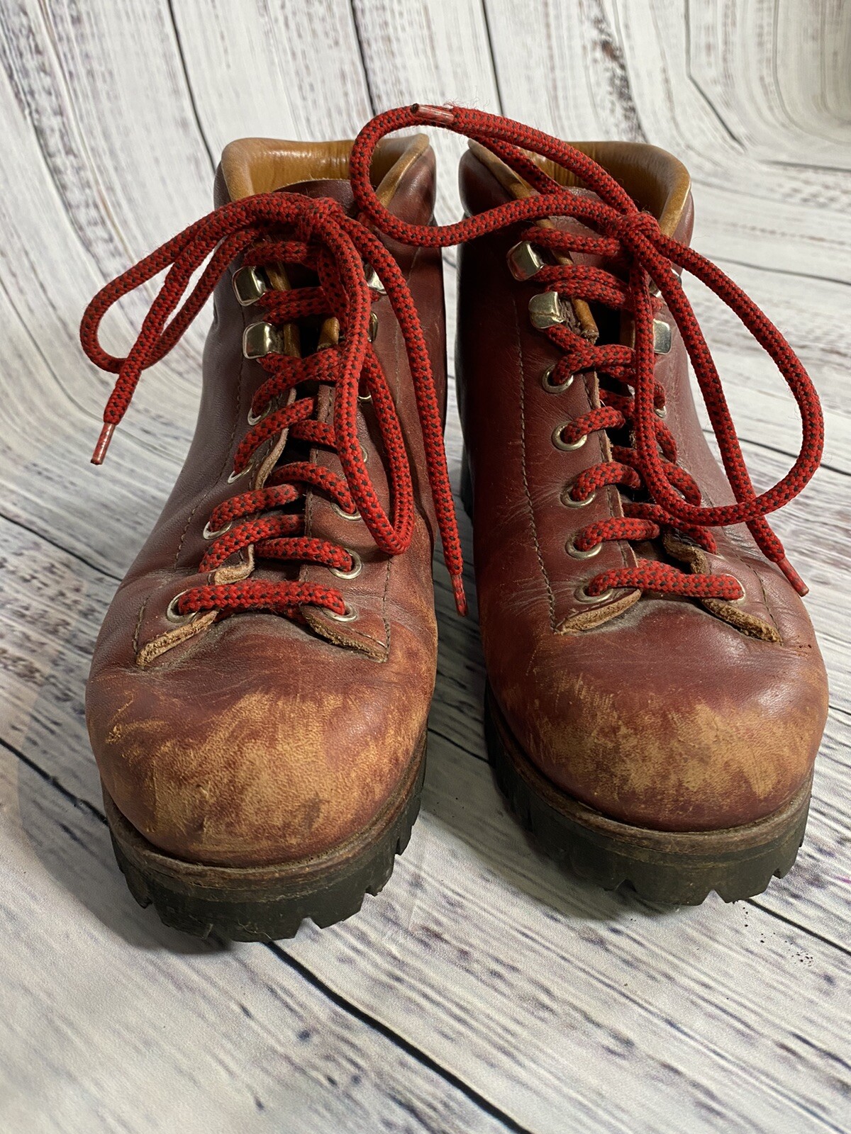 Vintage Vasque Italy Highlander Red Leather Hiking Bo… - Gem