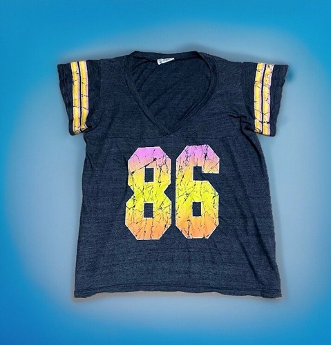 So Nikki 86 T Shirt Womens Festival Retro Gray Short Sleeve V Neck Tee ...